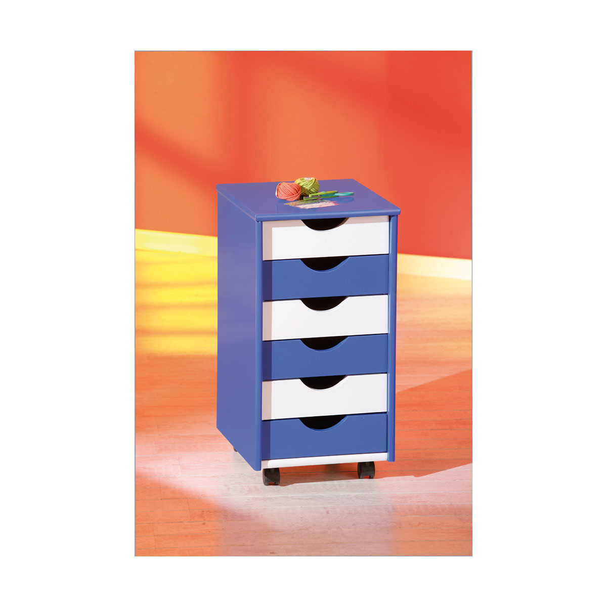 Inter Link Rollcontainer Beppo blau weiß lackiert 6 Schubladen 65 x 36 ...