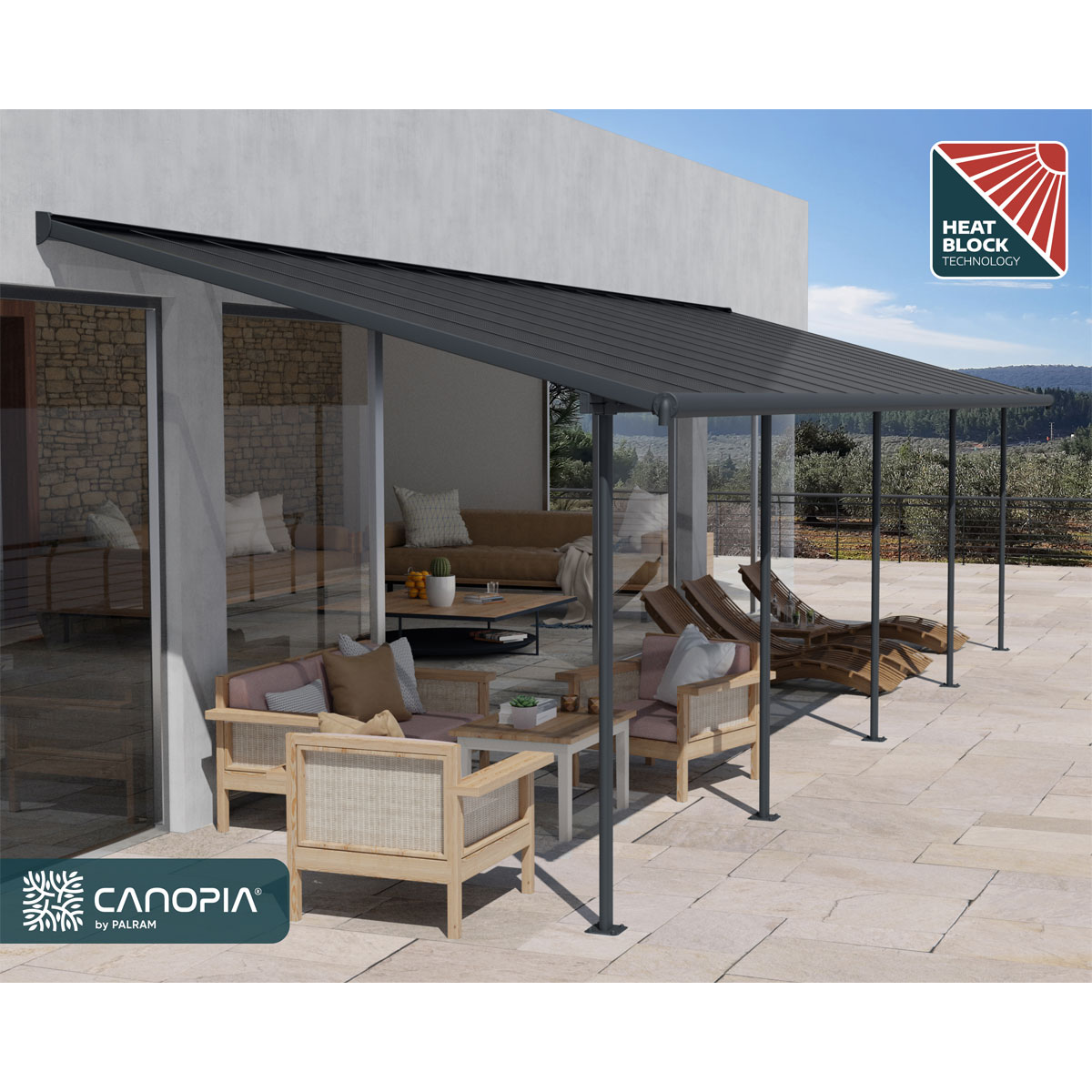 Palram Canopia Capri Alu Terrassenüberdachung Polycarbonat 3x8,6 m grau ...