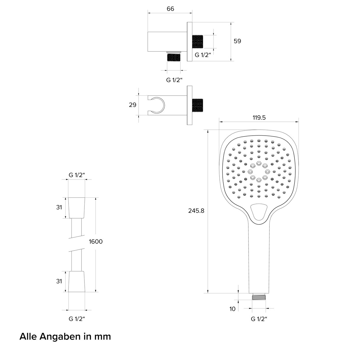 Chris Bergen Brausegarnitur-Set, schwarz matt, Handbrause mit drei ...