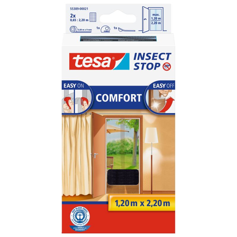 Tesa Fliegengitter Comfort für Türen anthrazit 2 x 2,20m inkl Klettband ...